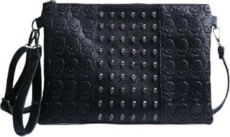 Generic Sac à bandoulière punk en cuir synthétique avec rivets et motif tête de mort pour femme, C