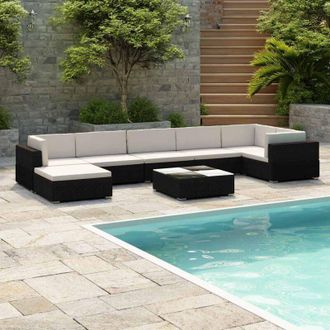 vidaXL Vidaxl - Salon de jardin 8 pcs avec coussins R&eacute;sine tress&eacute;e Noir