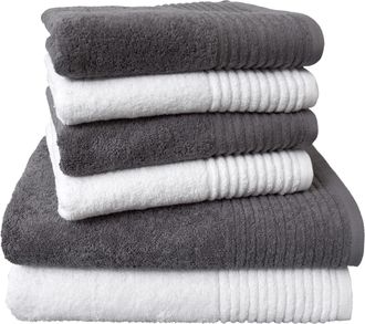 Dyckhoff Handtuchset Brillant, 2 Badet&uuml;cher / Duscht&uuml;cher 70 x 140 cm und 4 Handt&uuml;cher 50 x 100 cm, 6-teilig, wei&szlig; / grau