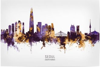 artboxONE Poster 150x100 cm Städte Seoul Skyline PurpleGold - Bild seoul painting seoul