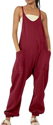 Generic Salopette d&eacute;contract&eacute;e sans manches pour femme avec bretelles spaghetti extensible pour femme - Combinaison &agrave; jambe large - Combinaison pour femme - T