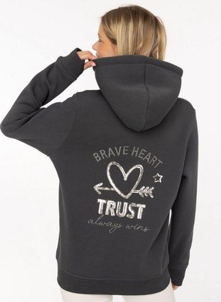 Zwillingsherz Hoodie Trust Pailletten Herz und Schriftzug, gl&auml;nzende Kordel