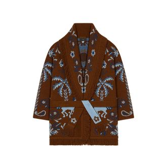 Alanui Intarsia Knit with Fringe Trim Cardigan - Brown