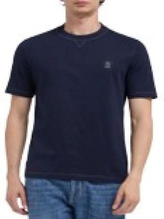 Brunello Cucinelli Homme, Tops, Bleu, Taille: 2XL T-shirt &agrave; col rond brod&eacute;