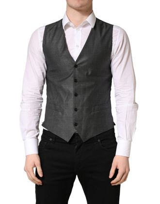 Dolce & Gabbana Mens Dark Gray Wool Dress Formal Waistcoat Vest Virgin Silk