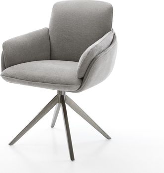 DELIFE Drehstuhl Luan-Flex mit Armlehnen Strukturstoff Soft Grau Kreuzgestell breit Graphit 360&deg; drehbar Wippfunktion, Esszimmerst&uuml;hle