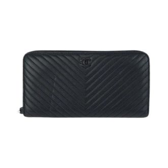 Chanel Pre-owned Chevron V-Stitch Lammleder Geldb&ouml;rse - - Pre-owned - Damen - Schwarzk - ONE SIZE