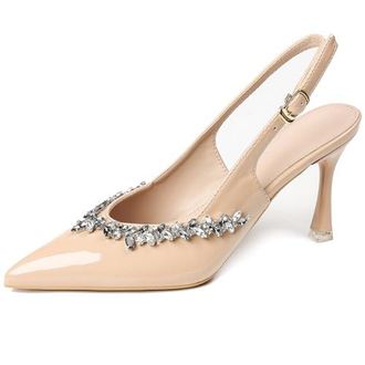 Generic Talons Compens&eacute;s &agrave; Talon Aiguille Femme &agrave; Bout Pointu Cuir Verni &agrave; Ornements Cristal Escarpins Courts Habill&eacute;s Chaussures de Soir&eacute;e &Eacute;l&eacute;gantes pour R&eacute;c