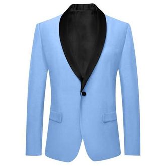 Generic Veste pour homme - Coupe ajust&eacute;e - Avec col ch&acirc;le - 1 bouton - &Eacute;l&eacute;gante couleur contrast&eacute;e - Blazer - Pour affaires, mariage, f&ecirc;te, 007-bleu clair, XX