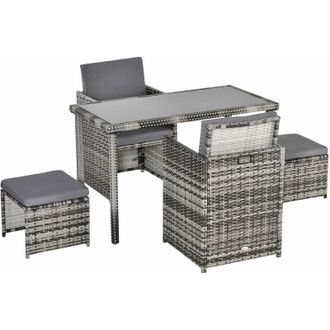 OUTSUNNY Polyrattan Sitzgruppe Essgruppe Gartenset Garnitur 5 tlg. mit Kissen, Grau