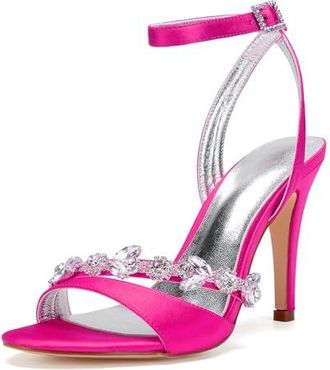 Generic Chaussures De Mariage Femme Sandale &Agrave; Talon Mari&eacute;e Bout Ouvert Mari&eacute;e Cheville Heeled Sandales Talons Aguilles Sexy 10.5Cm,Rose Red,41 EU