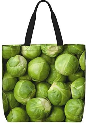 Generic Sac Fourre-Tout Impression De Choux De Bruxelles Verts Sac Tissu R&eacute;utilisable De Grande Capacit&eacute; Sacs &Agrave; Main, Pour &Eacute;cole, Tous Les Jours, Voyage, Femm