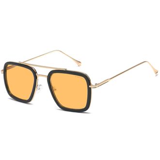 SHEEN KELLY Retro Sonnenbrille Quadratische Metallrahmen für Männer Frauen Klassiker Sonnenbrille Piloten Schwarz Linsen 1:1