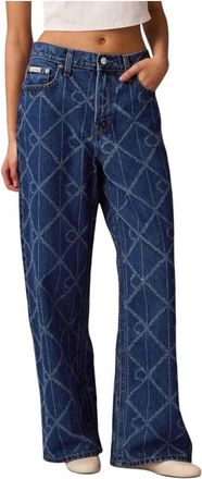 Calvin Klein Jeans Femme, Jeans, Bleu, Taille: W29 Jean &agrave; motif g&eacute;om&eacute;trique en coton avec fermeture &eacute;clair et bouton