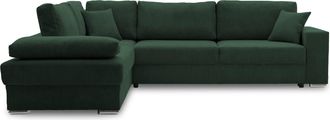 Generic Ecksofa FESTINA 290/230 mit schlaffunktion und Bettkasten - L-förmig - Stoff Cordstoff - Eckcouch mit dekorativen Kissen (Links, POSO 014 Flaschengrün