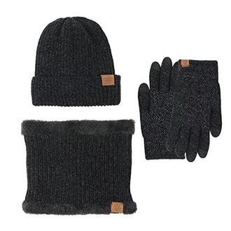 Generic Ensemble bonnet, &eacute;charpe, gants en laine chaude tricot&eacute;e, cache-cou, bonnet thermique en laine, gants pour sports de plein air, ski, v&eacute;lo, hommes et f