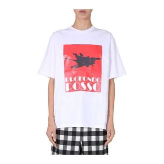 Msgm Msgm, Femme, Tops, Blanc, Taille: 36 FR Cinematic Graphic Cotton T-Shirt