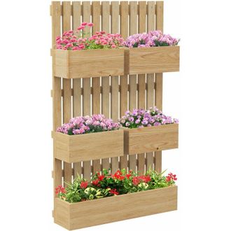 OUTSUNNY Jardini&egrave;re murale potager avec 5 bacs amovibles ajustables - dim. 60L x 16l x 100H cm - bois sapin verni