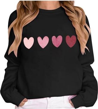 Generic Sweat-shirt d&eacute;contract&eacute; &agrave; manches longues et col rond pour femme Motif coeur 2026, Noir, XXL