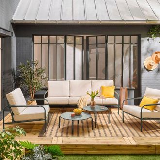 Sweeek Salon de jardin LUANDA en acier. 5 places Kaki / Blanc