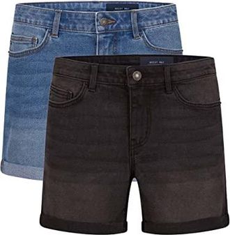 Noisy May Noisy may BeLucky Lot de 2 shorts en jean pour femme - Taille haute - Bermuda - Basiques - Denim stretch - Bleu - Noir - Tailles S, M, L, XL, XXL, Ble