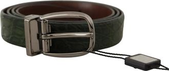 Dolce & Gabbana Homme, Accessoires, Vert, Taille: ONE Size Exotic Leather Silver Buckle Belt