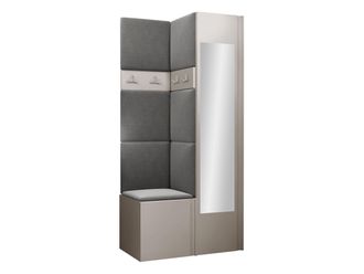 Mirjan24 Garderoben-Set Monati XXV, Kleiderschrank mit Spiegel, Schuhschrank, 2X Kleiderhakenbrett, Gepolstertes Paneel/Wandpaneel, 4 Doppelhaken, Flurgarderob