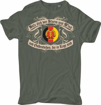 Spass Kostet Herren M&auml;nner T-Shirt H&uuml;te Dich vor Sturm und Wind und Ostdeutschen DDR NVA