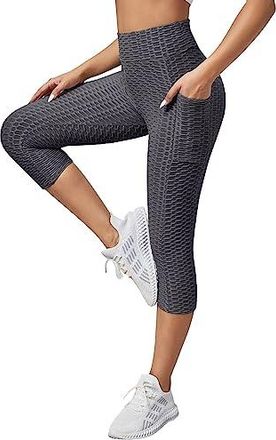Generic Legging pour femme - Longueur 3/4 - Taille haute - Pantalon de yoga texturé en nid dabeille - Collants de course à pied - Couleur unie - Séchage rapid