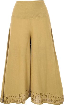 Guru Shop Palazzohose, 3/4 Hosenrock, Bedruckte Natürliche Boho Schlaghose, Sommerhose - Curry, Damen, Baumwolle, Size:L