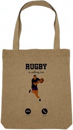 Fabulous Sac Shopping Tote Bag Aspect Lin - Rugby Is Calling Me Sport Culture - Sac de Courses Toile Epaisse 360g Beige Naturel Cabas Port&eacute; Epaule Solide Impri