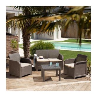 Allibert Allibert - Salon de jardin en imitation resine tressee avec table basse - 4 personnes - SanRemo - Beige