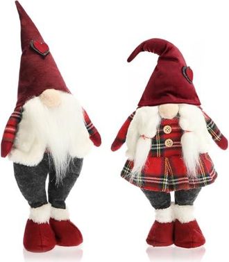 Com-Four 2X Nains de Noël Premium - Figurines naines comme décoration dhiver - Paire de Gnomes scandinaves - Tabouret suédois avec Chapeau Pointu (Norvège Roug