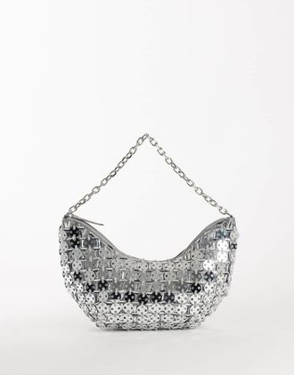 Topshop Stellan sac port&eacute; &eacute;paule moyen &agrave; ouverture arrondie &agrave; sequins argent&eacute;