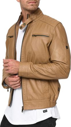 Indicode Herren Germo Lederjacke aus Lammleder | Echtleder Jacke Motorradjacke Bikerjacke Camel, XXL
