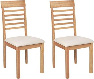 Beliani Esszimmerstuhl 2er Set Hellbraun u. Hellbeige Gummibaumholz mit Sitzpolster Streben Hohe R&uuml;ckenlehne ohne Armlehnen Klassisch Holzstuhl