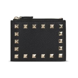 Valentino Rockstud Kartenetui aus genarbtem Kalbsleder mit Rei&szlig;verschluss - - Accessories - Damen - Schwarzk - ONE SIZE