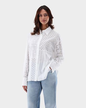 van Laack Patchwork Hemdbluse mit Lochstickerei