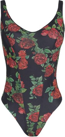 Amir Slama Badeanzug mit Rosen-Print - Schwarz