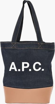 A.P.C. Denim Tote Bag with Leather Bottom and Printed Logo size Unica