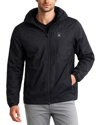 Spyder Herren-Windbreaker-Jacke - leicht, isoliert, wasserabweisend, mit Rei&szlig;verschluss und Kapuze, Windjacke f&uuml;r Herren, Schwarz, XL