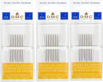 Dmc 3 Pack Size 22-24-26 (One Pack Each)-Cross Stitch Needles - Total 18 Needles - New Package