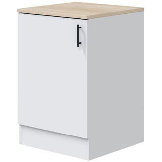 PEGANE Pegane - Meuble bas de cuisine blanc brillant avec plan de travail ch&ecirc;ne canadien - Dimensions 90x60x60 cm - Charni&egrave;res m&eacute;talliques - Rangement