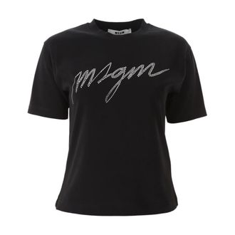 Msgm Crystal Logo T-shirt - - Tops - Damen - Schwarzk - XS