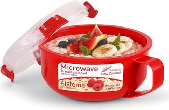 Sistema Microwave Frühstücksschale | 850 ml | Runder mikrowellenfeste Frischhaltedose mit Deckel | 850 ml | BPA-frei | rot