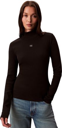 Calvin Klein Damen Langarmshirt Woven Turtleneck mit Rollkragen, Schwarz (Black), XXS