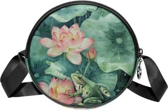 Generic Sac &agrave; bandouli&egrave;re rond rond pour femme, motif grenouille, avec fermeture &eacute;clair, bretelles r&eacute;glables, style d&eacute;contract&eacute;