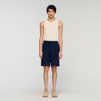 Sandro Short en lin &agrave; taille &eacute;lastiqu&eacute;e