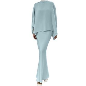 Generic Robe Fete Femme - Ensemble Demi-Robe Femme &Eacute;l&eacute;gant Oversized &agrave; Manches Longues Tendance Confortable et Polyvalent pour Occasions Sp&eacute;ciales