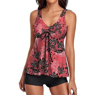 Generic Maillot de bain tankini 2 pi&egrave;ces pour femme - Effet gainant - Dos nu - Taille haute - Deux pi&egrave;ces - Pour la plage - Vintage - V&ecirc;tements de plage, Roug